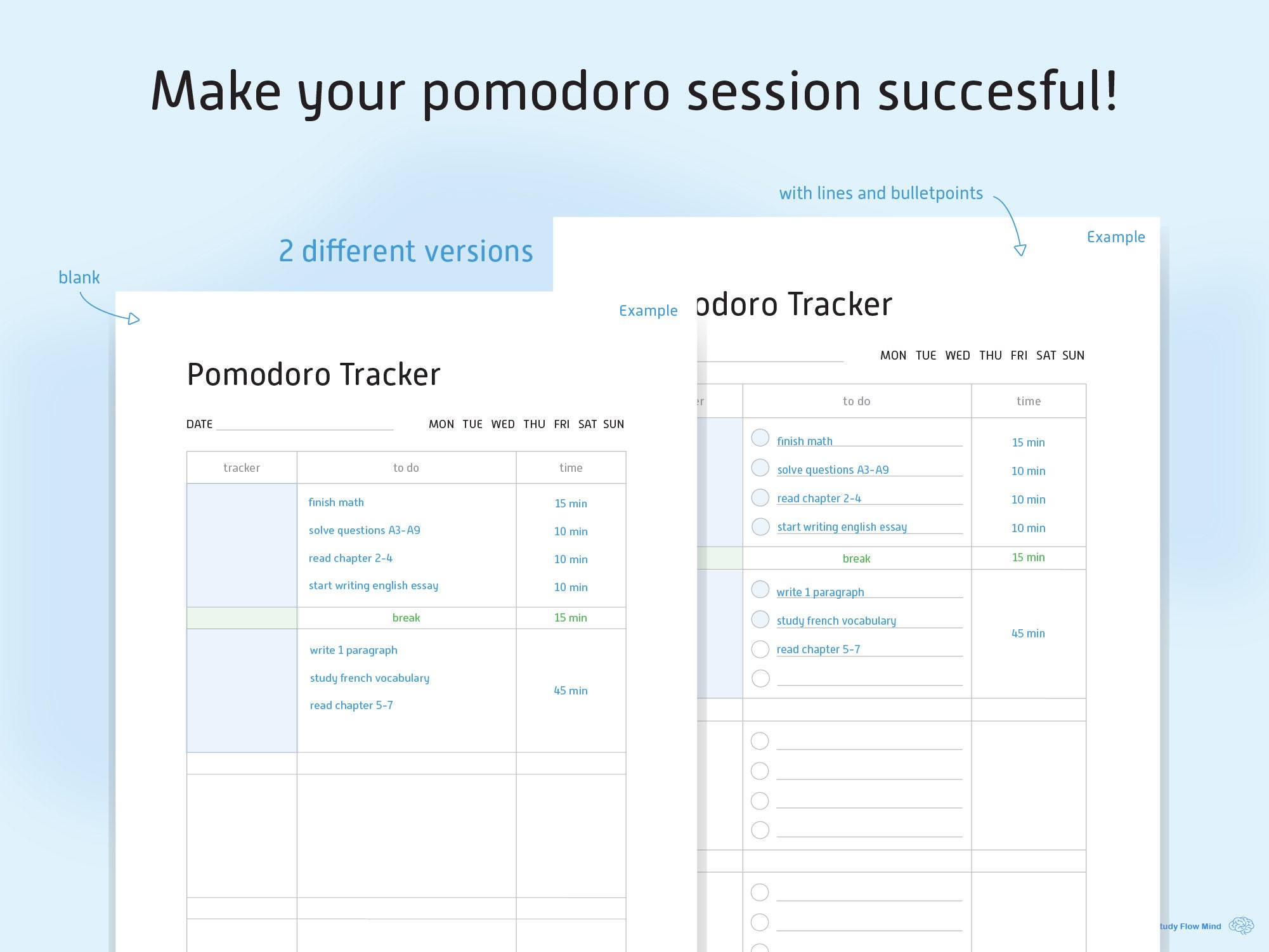 Pomodoro Timer Template Print Productivity Pomodoro Session Planner ...