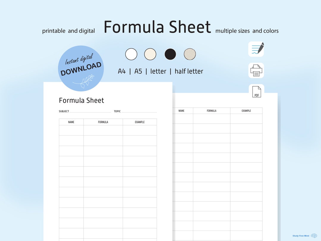 Formula Sheet Goodnotes Planner Template Study Guide Math Exam Physics ...
