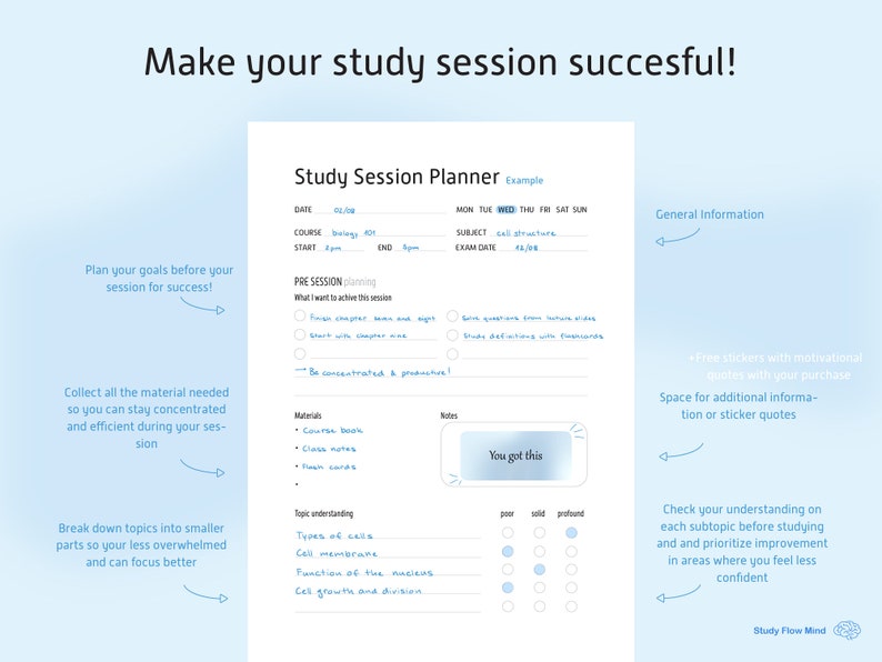 Study Session Planner Guide Template Digital Planner Study Goodnotes ...