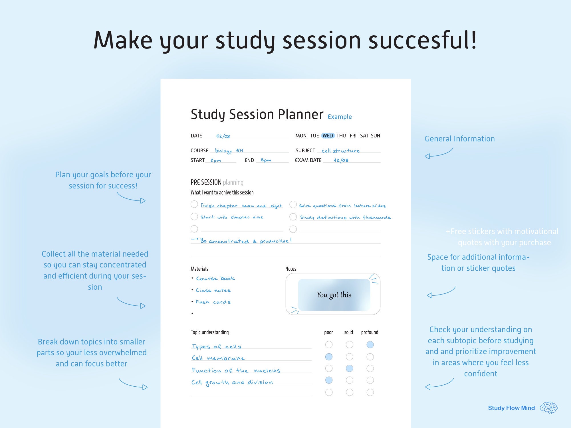 Study Session Planner Guide Template Digital Planner Study Goodnotes ...