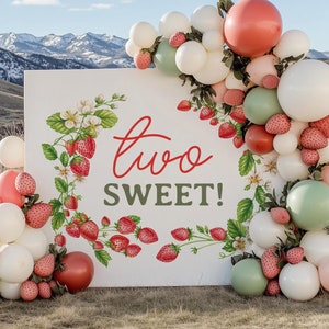 Two Sweet Toddler Birthday Backdrop, Strawberry 2nd Birthday Banner 2 ...