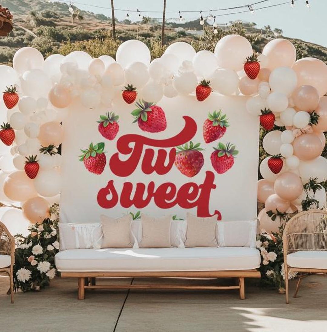 Two Sweet Backdrop, Two Sweet Banner, Strawberry 2nd Birthday Banner ...
