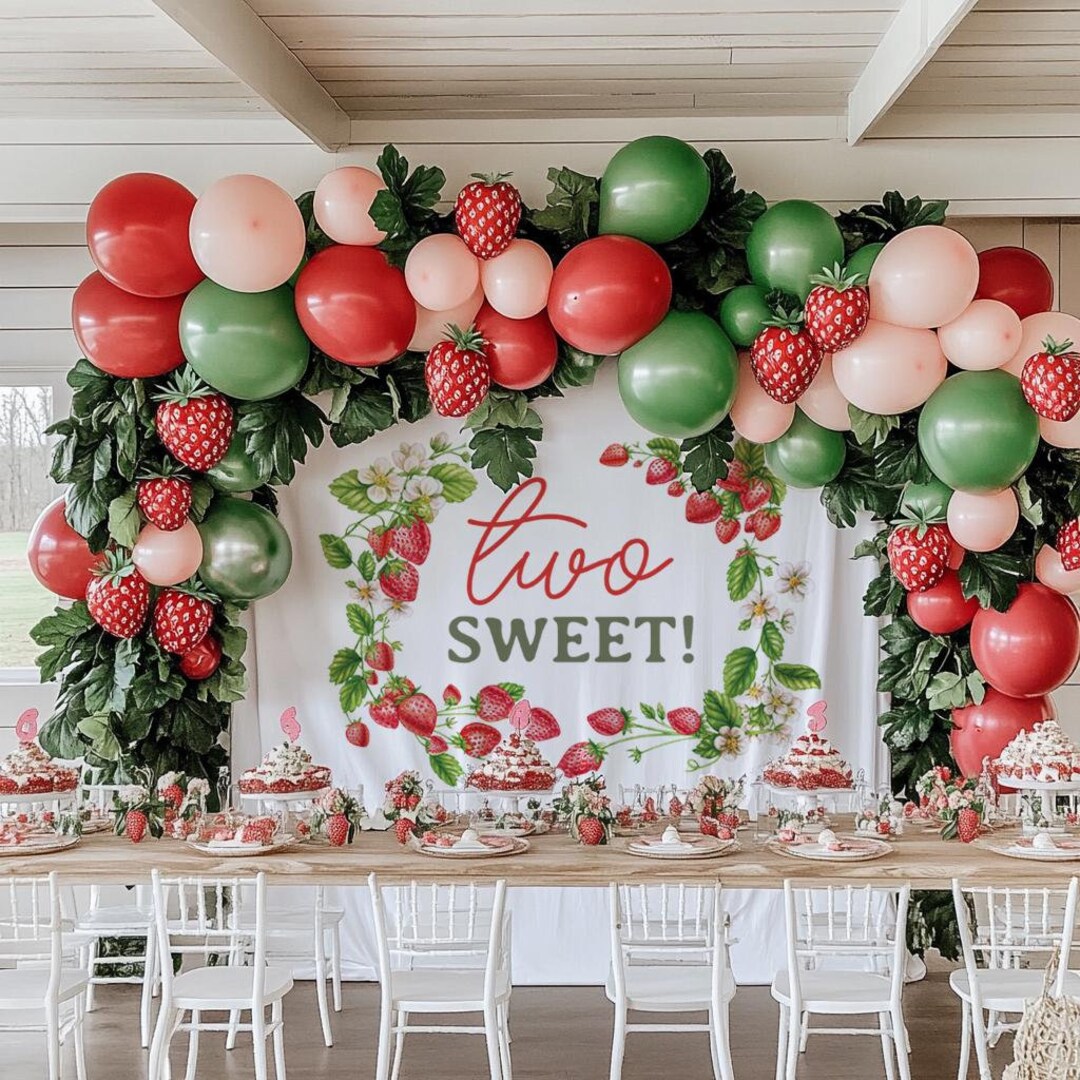 Two Sweet Strawberry Backdrop Girl 2nd Birthday Strawberry Theme Second ...