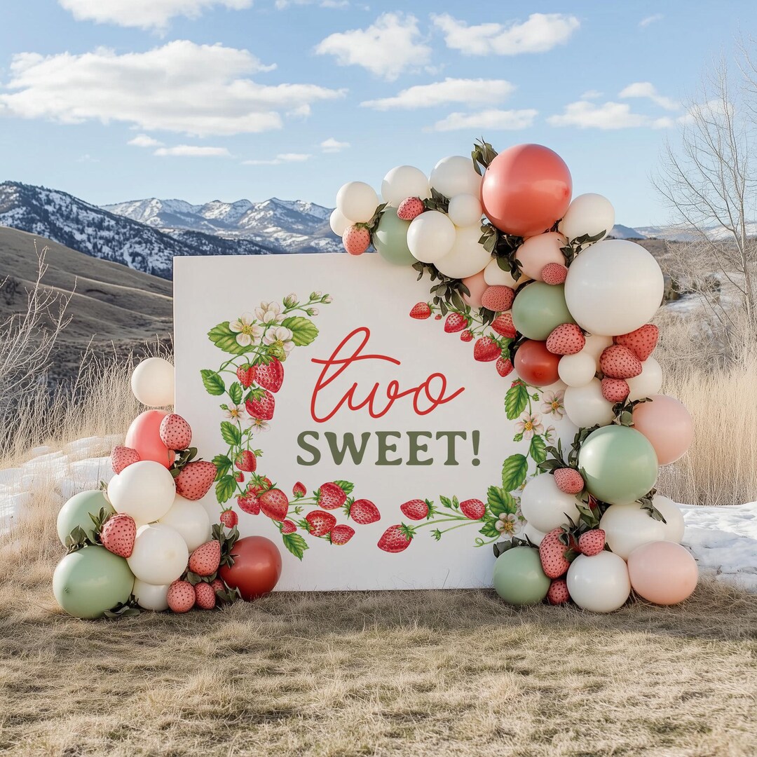Strawberry Two Sweet Backdrop Photo Background, 2nd Birthday Strawberry ...