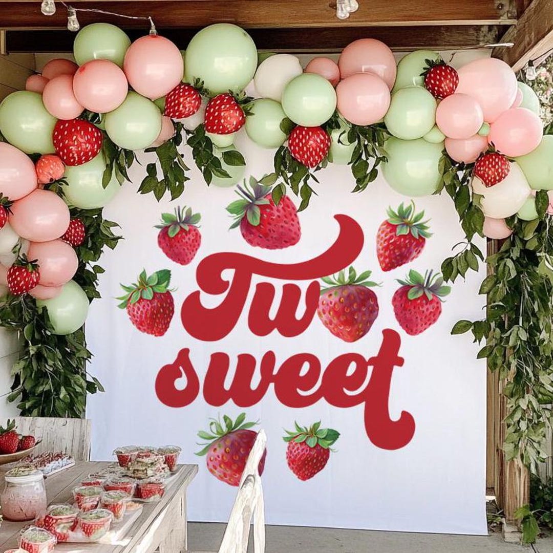 Two Sweet Birthday Backdrop, Two Sweet Strawberry Shortcake Backdrop ...