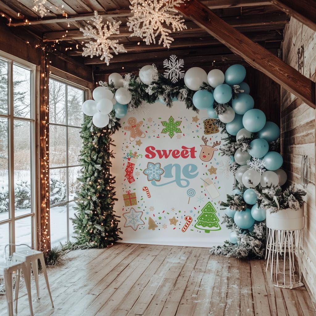 Sweet One Backdrop, Sweet One Christmas Cookie First Birthday Banner ...