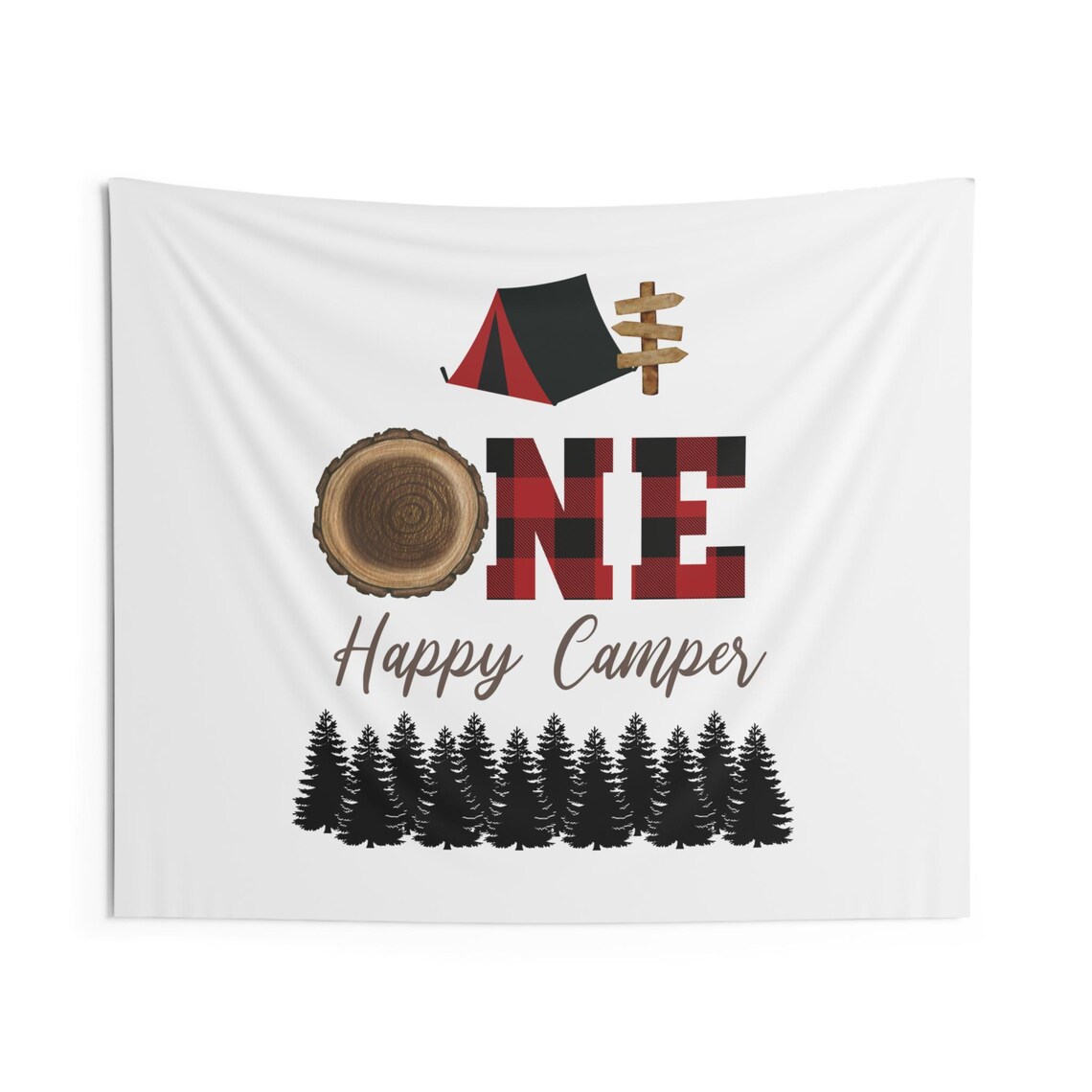 One Happy Camper Backdrop, Red and Black Lumberjack Backdrop ...