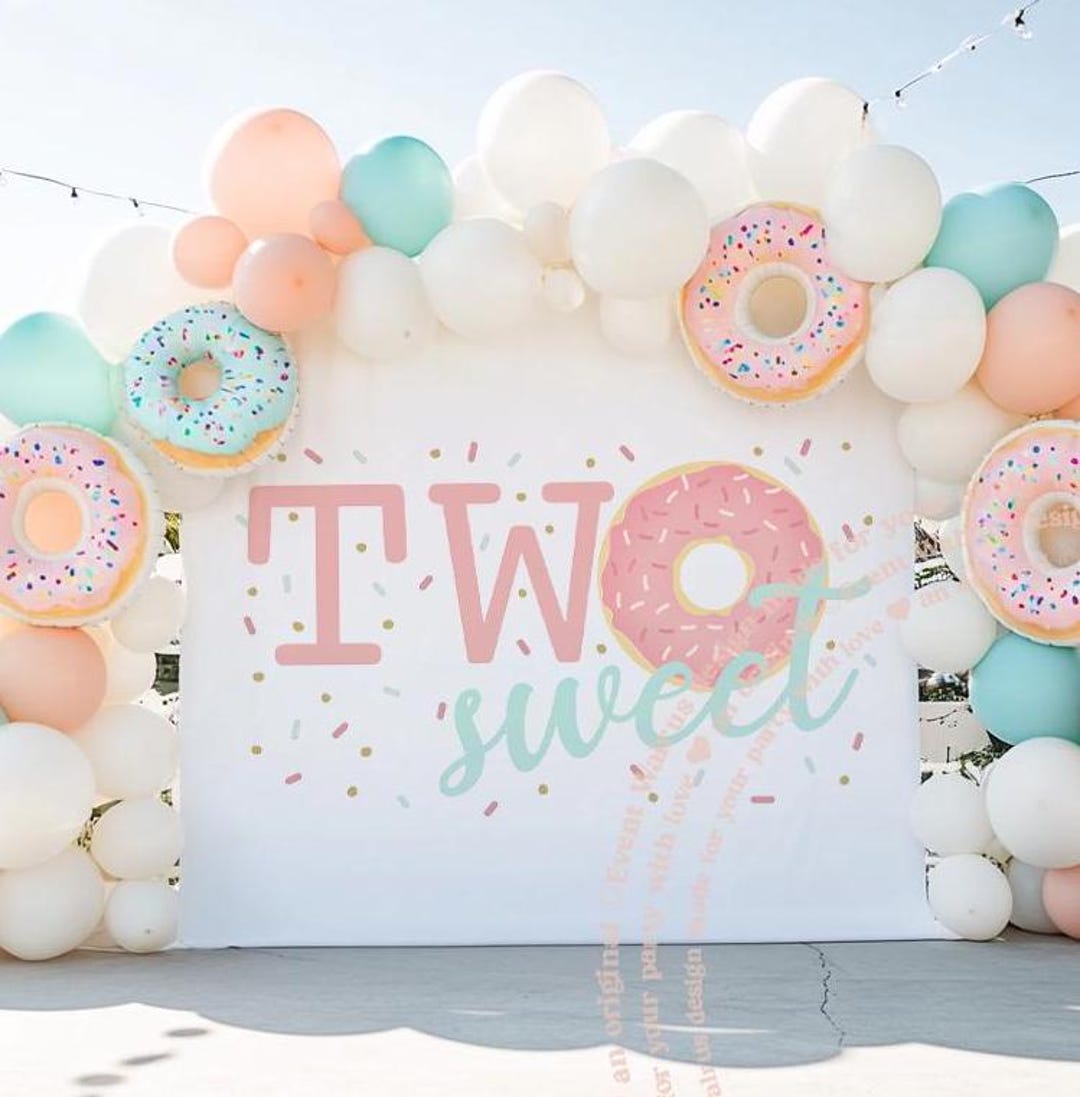 Two Sweet Donut Backdrop 2nd Birthday Decor, 2 Sweet Donut Banner Pink ...