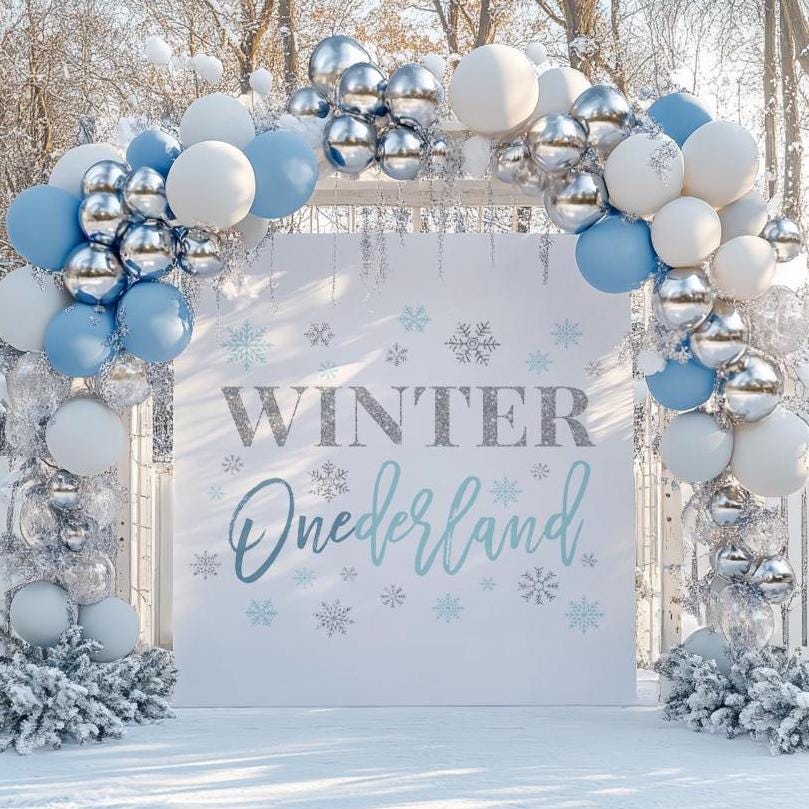 Blue Winter Onederland Backdrop, Winteronederland Photo Backdrop, Blue ...
