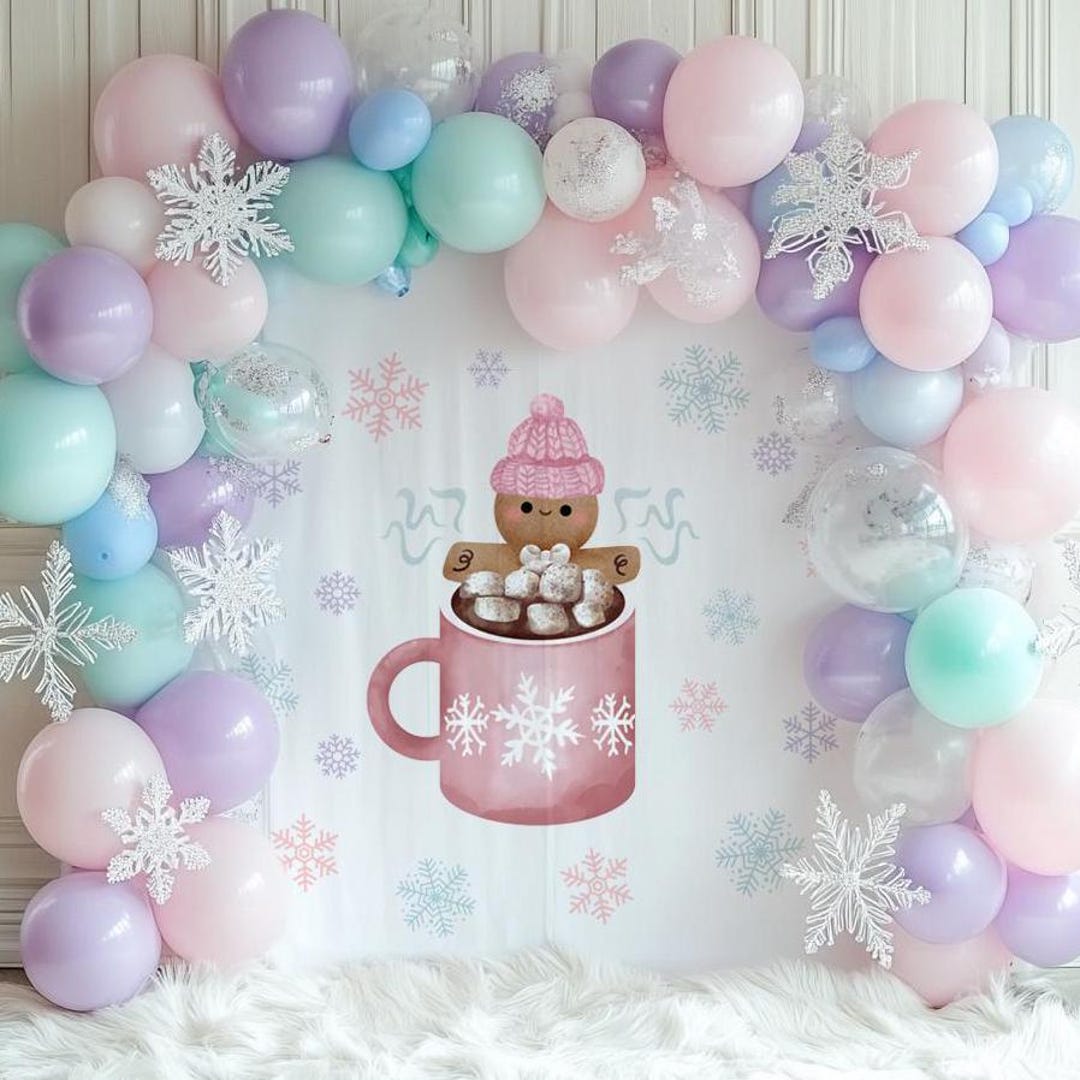 Hot Cocoa Backdrop, Pink Cookies and Cocoa Backdrop, Gingerbread Party ...