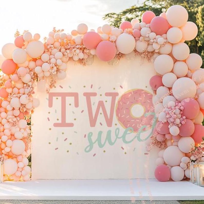 Two Sweet Donut Backdrop 2nd Birthday Decor, 2 Sweet Donut Banner Pink ...