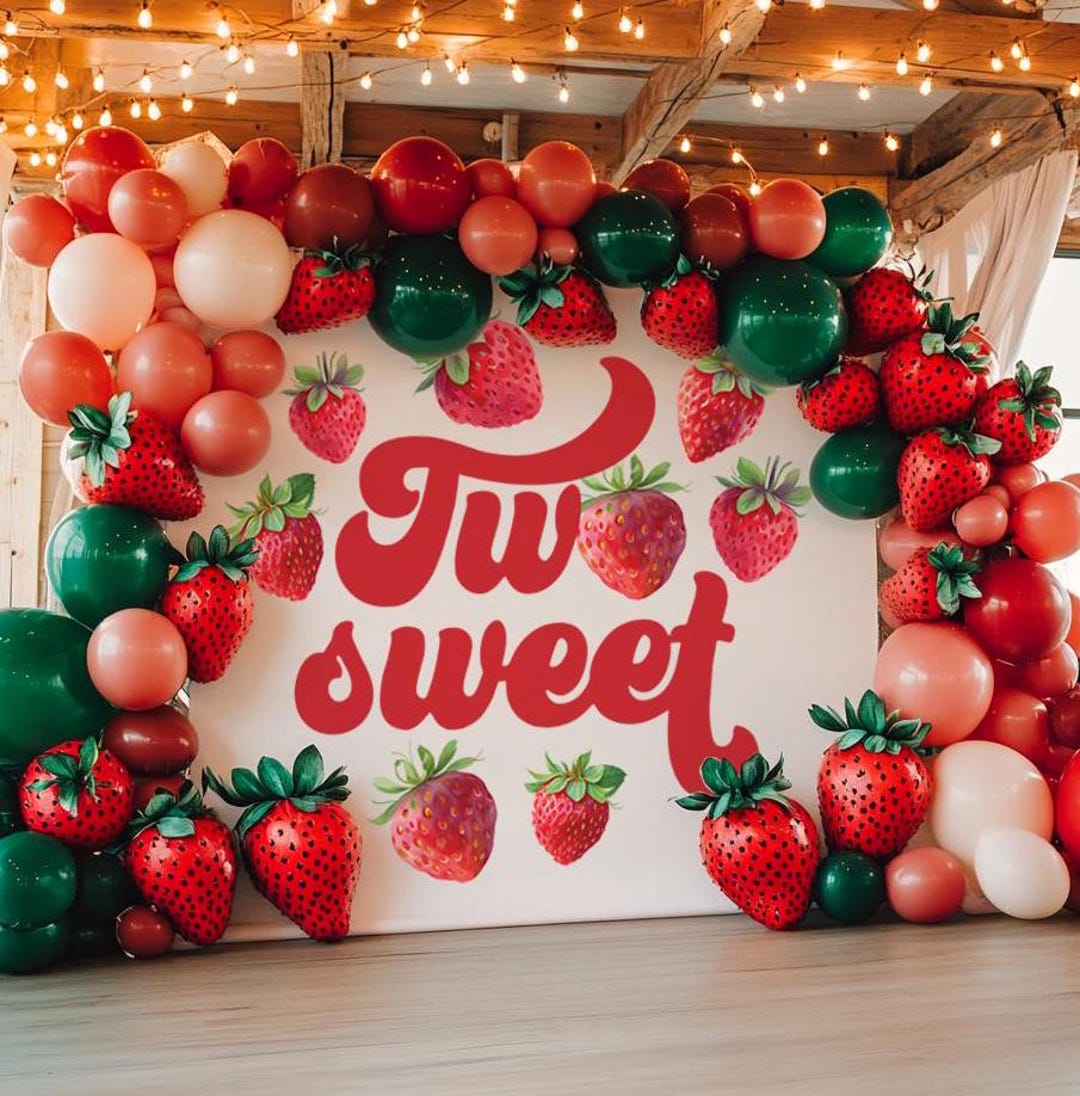 Strawberry Birthday Backdrop, Strawberry 2nd Birthday Decorations, Two ...