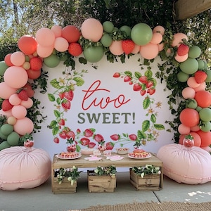 Two Sweet Toddler Birthday Backdrop, Strawberry 2nd Birthday Banner 2 ...