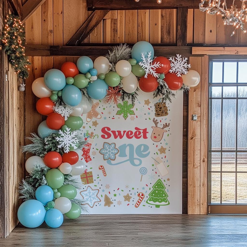 Sweet One Backdrop, Sweet One Christmas Cookie First Birthday Banner ...