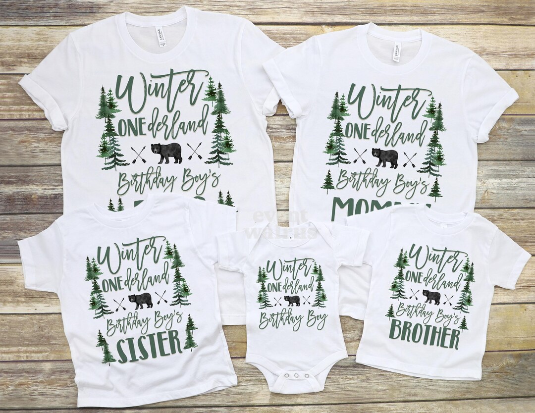 Rustic Bear Winter Onederland Family Shirts, Green Winter Wonderland ...