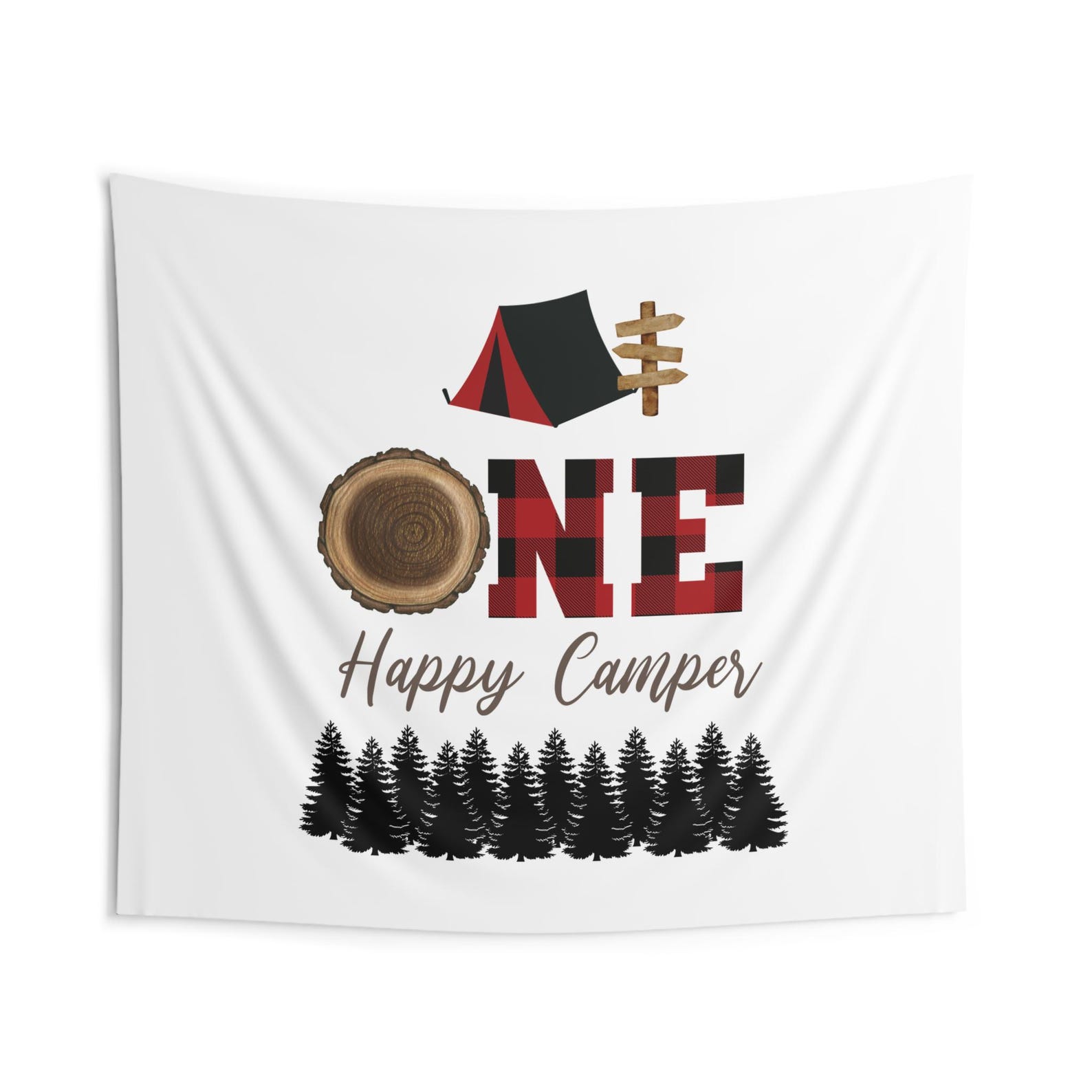 One Happy Camper Backdrop, Red and Black Lumberjack Backdrop ...