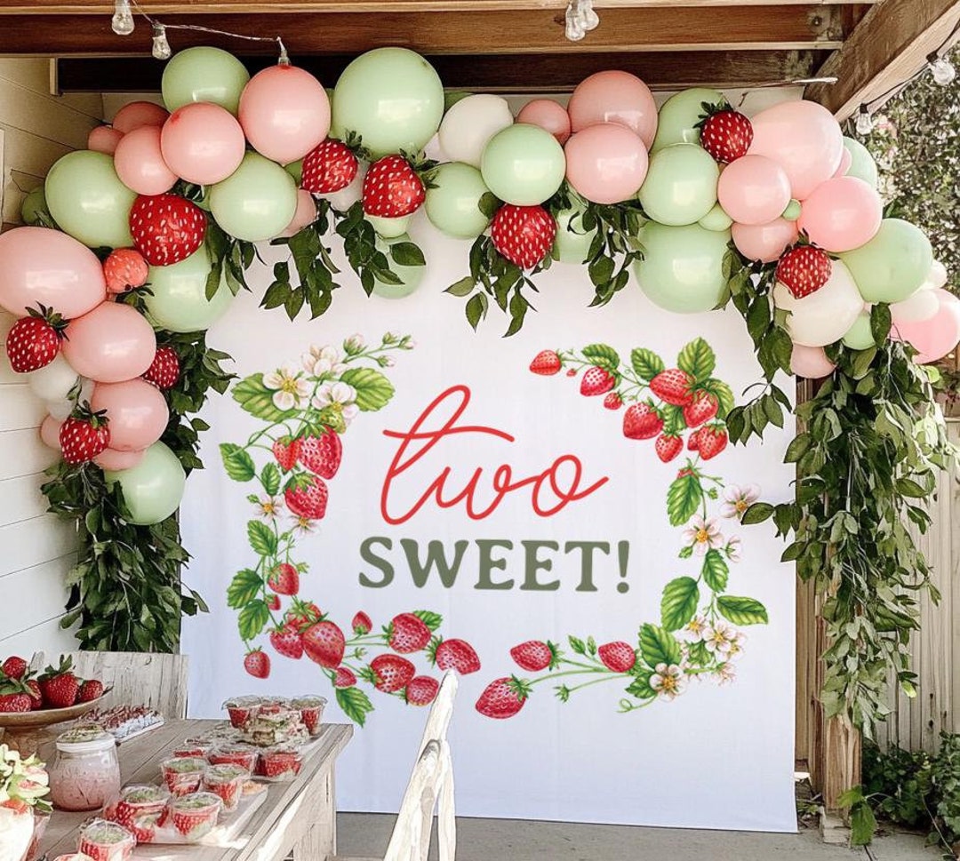 Two Sweet Strawberry Backdrop 2nd Birthday Party Decor Girls, 2 Sweet ...