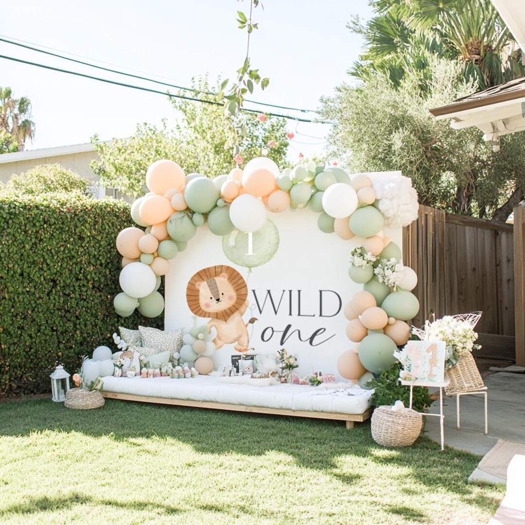 Lion 1st Birthday Backdrop, Baby Boy 1st Birthday Banner, Lion First Birthday Party Decorations ...