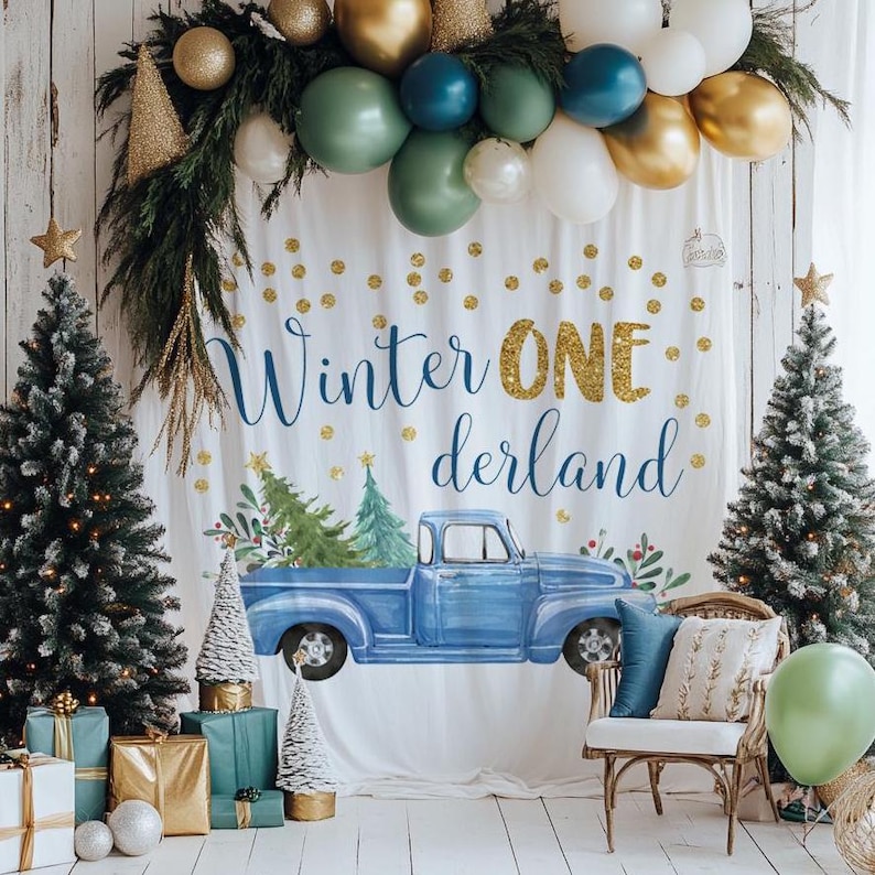 Winter ONE Derland Backdrop, Boy 1st Birthday Backdrop, Winter Birthday ...