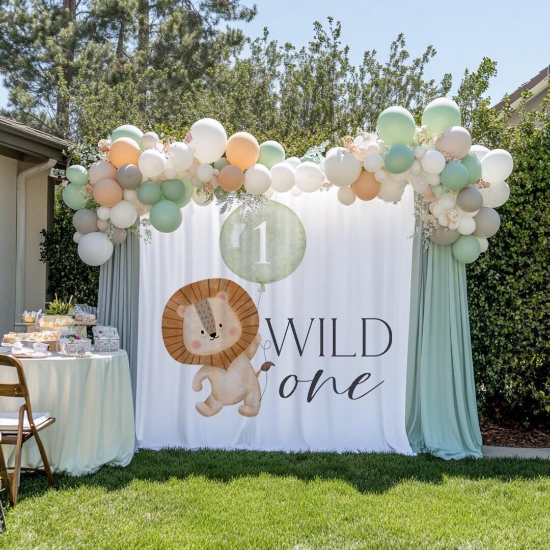 Lion First Birthday Backdrop, Wild One First Birthday Banner, Wild One ...