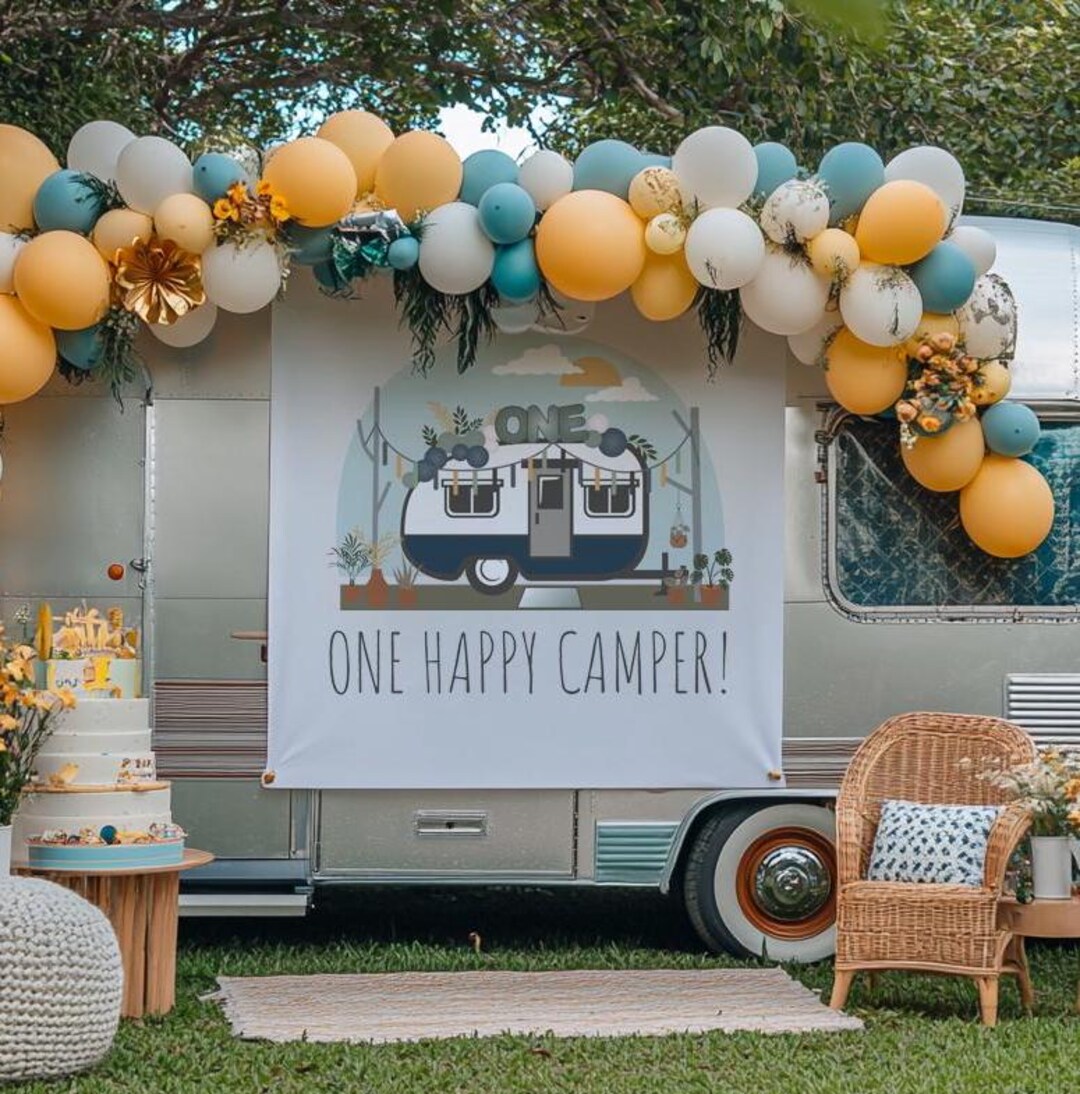 One Happy Camper Backdrop, Happy Camper Birthday Banner, First Birthday ...