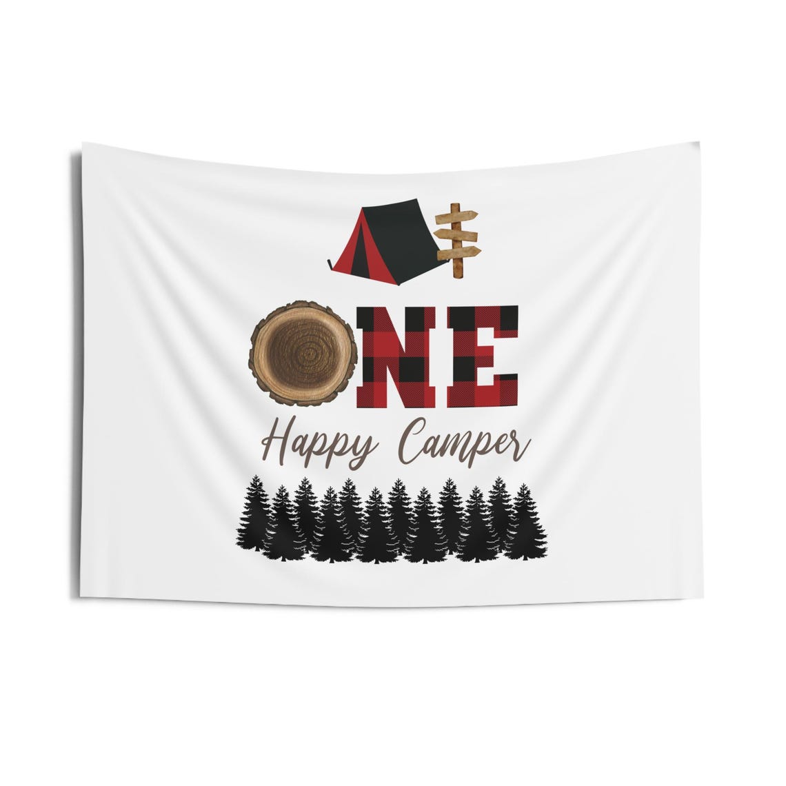 One Happy Camper Backdrop, Red and Black Lumberjack Backdrop ...