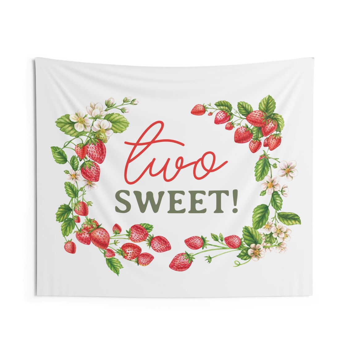 Two Sweet Toddler Birthday Backdrop, Strawberry 2nd Birthday Banner 2 ...