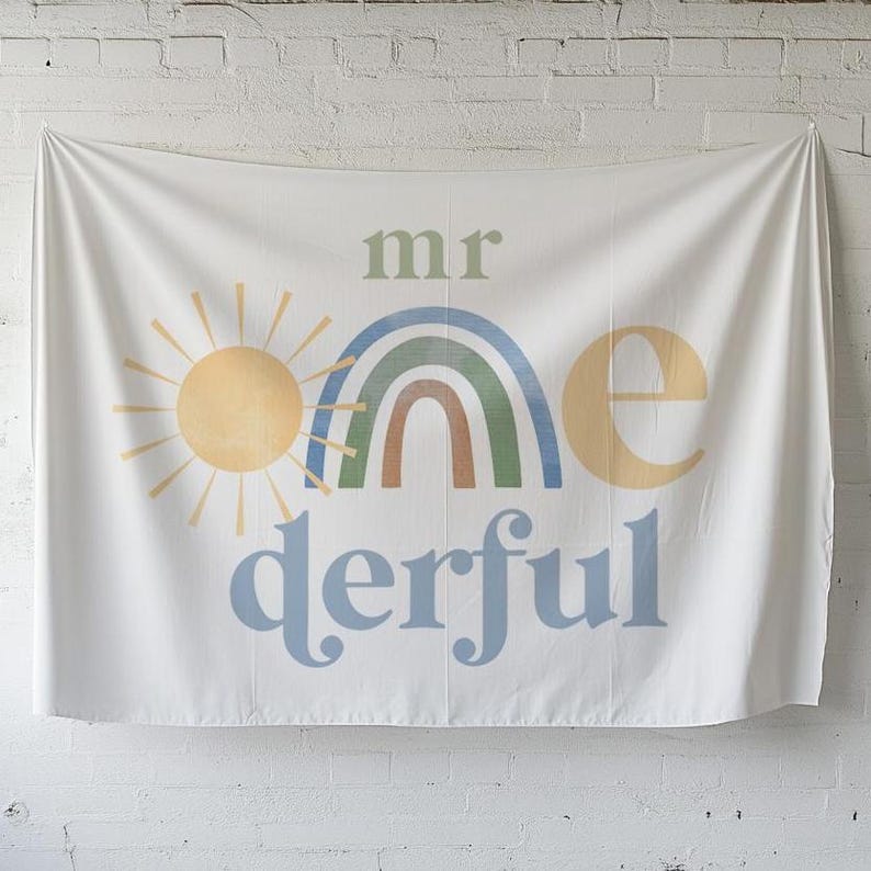 Mr One Derful Birthday Backdrop, Mister Onederful Banner Sign, Rainbow ...