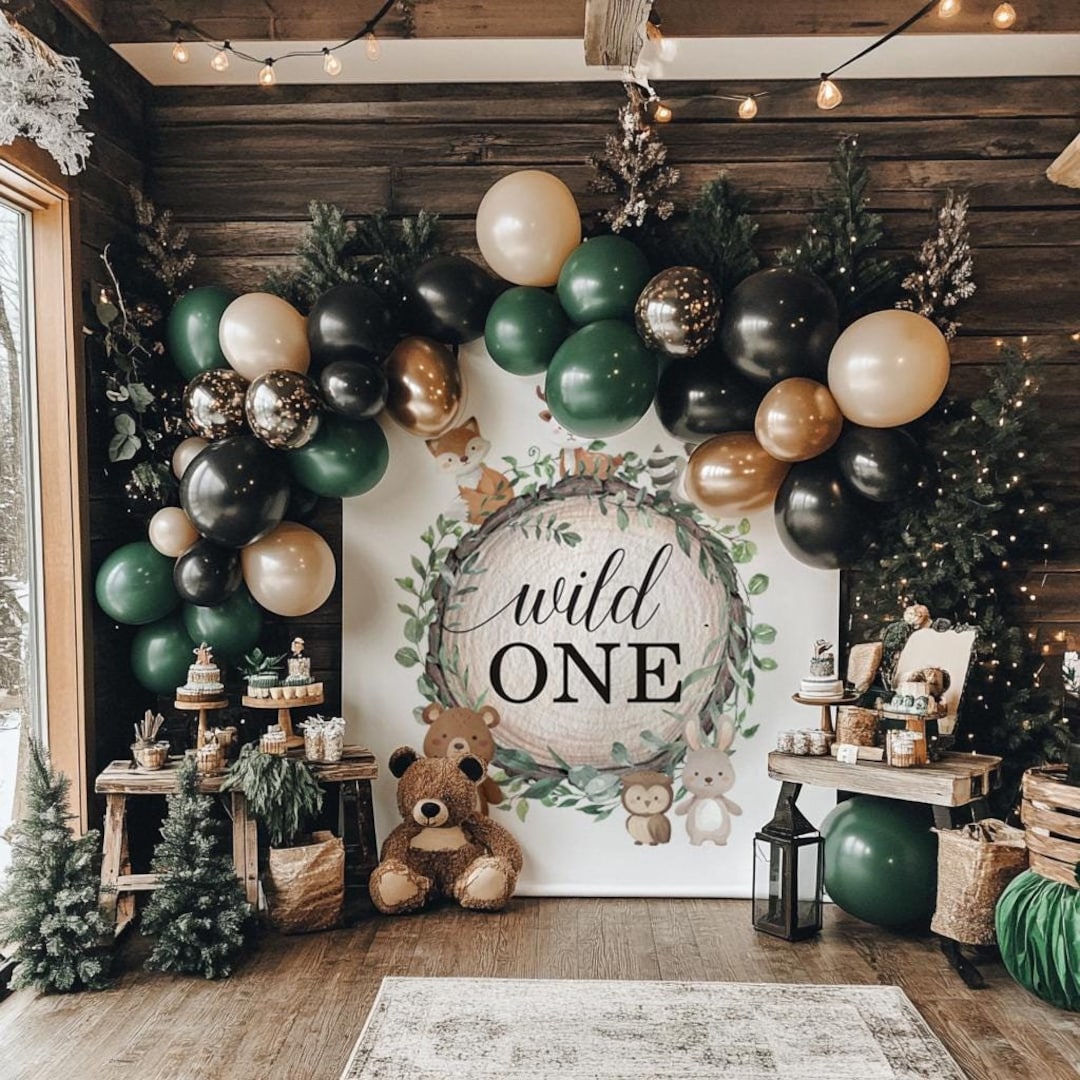 Woodland Wild One Backdrop, Rustic Wild One Banner, Vintage Woodland ...