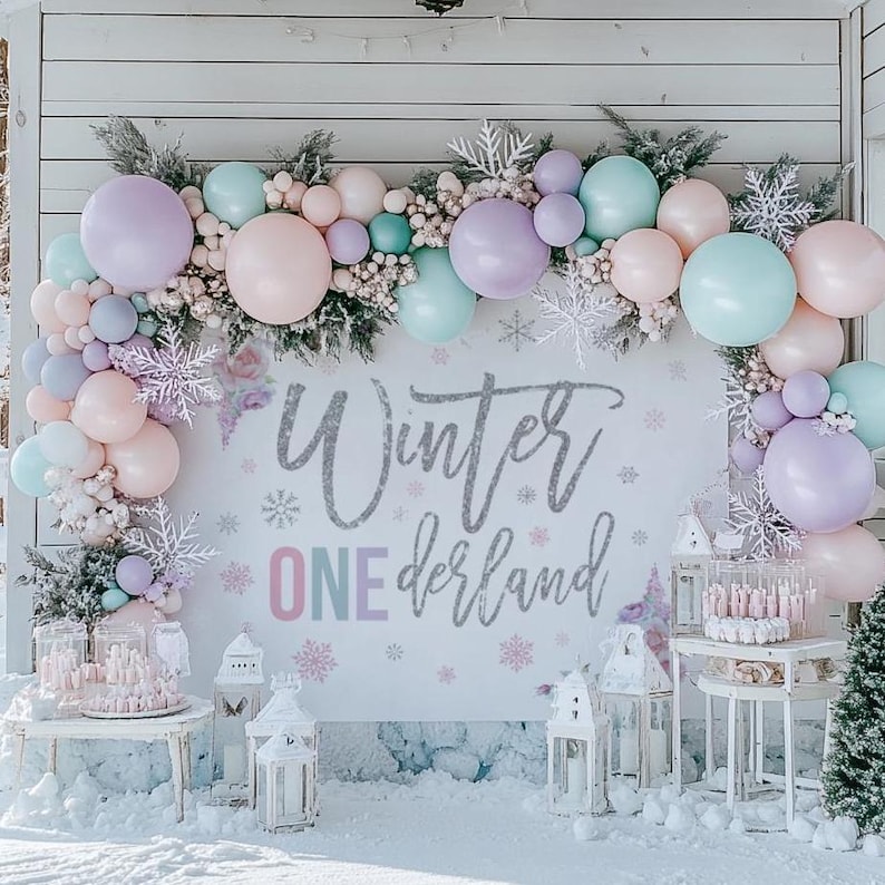 Onederland Birthday Backdrop, Pastel Winter Onederland Backdrop, Pink ...