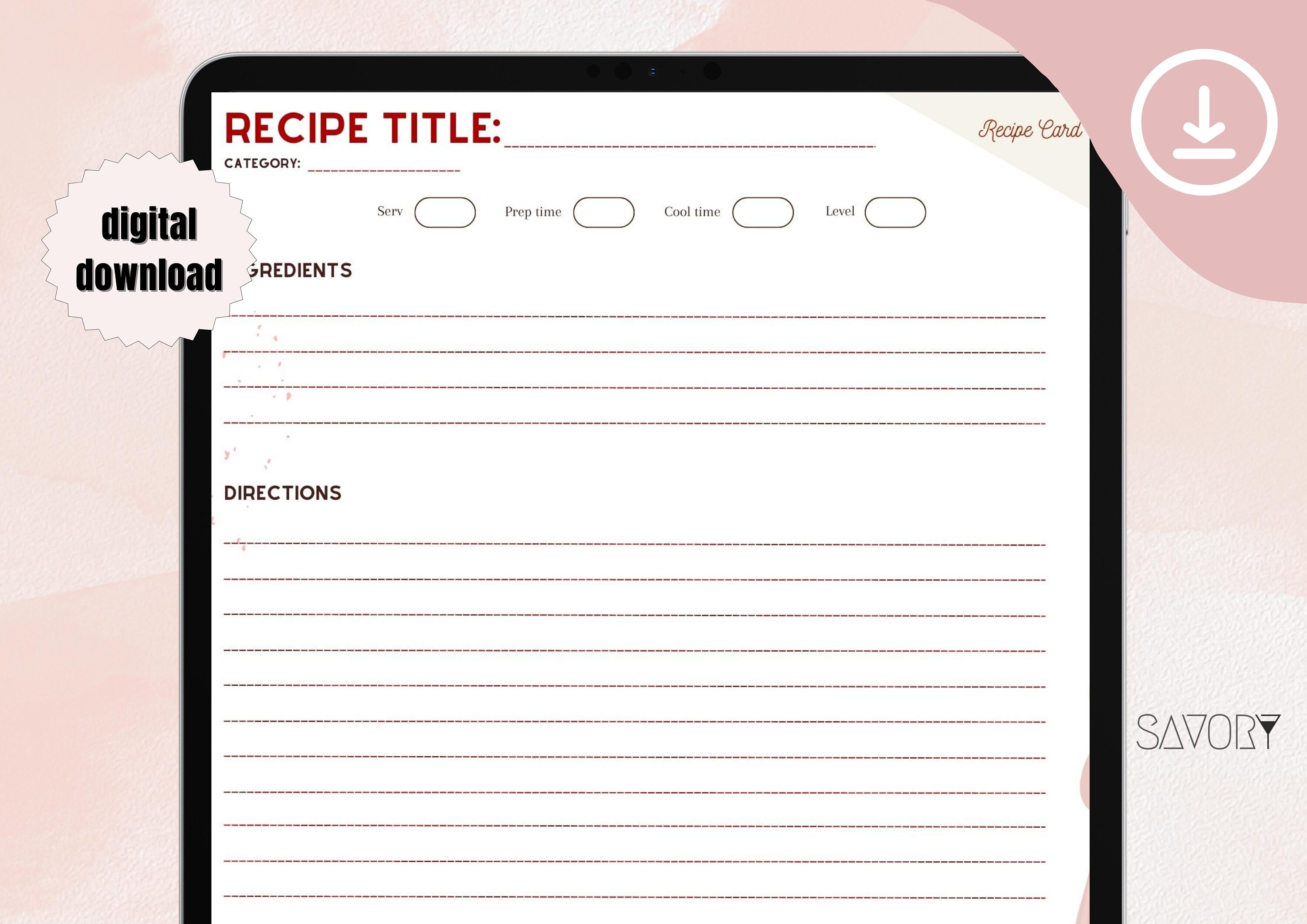 Recipe Book Template Recipe Fillable Template Healthy - Etsy