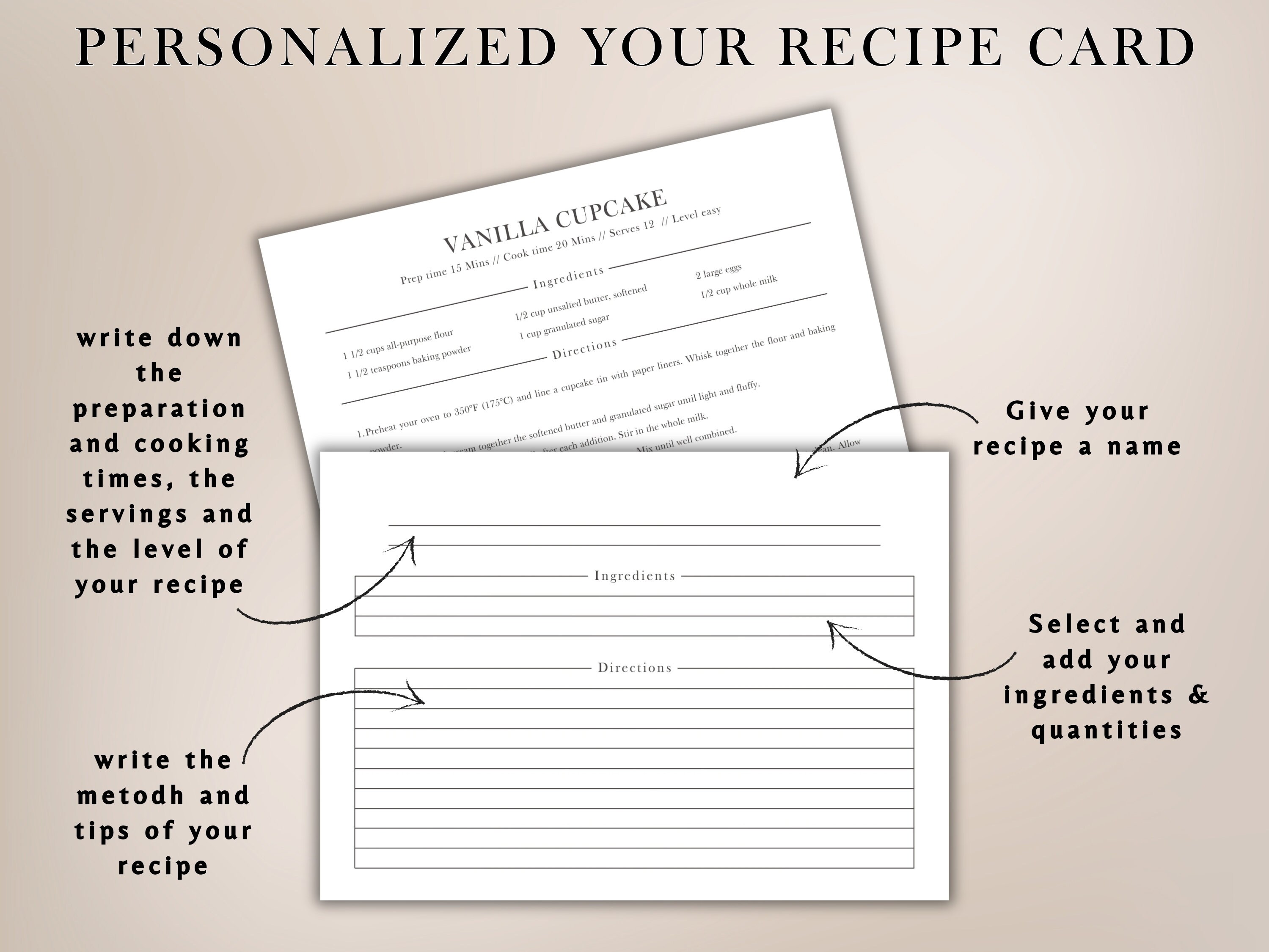 EDITABLE Recipe Card Template, Recipe Template, Recipe Binder ...
