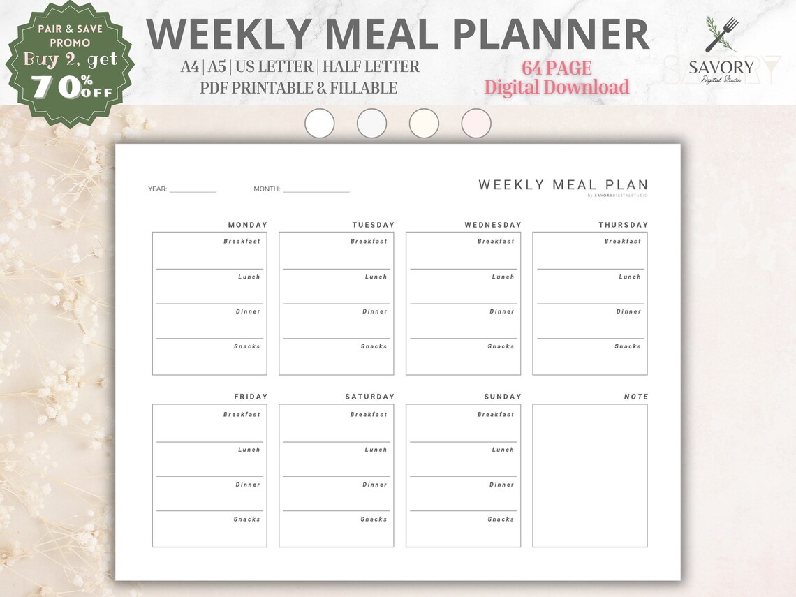 Weekly Food Diary, Meal Planner Printable, Digital Meal Planner ...