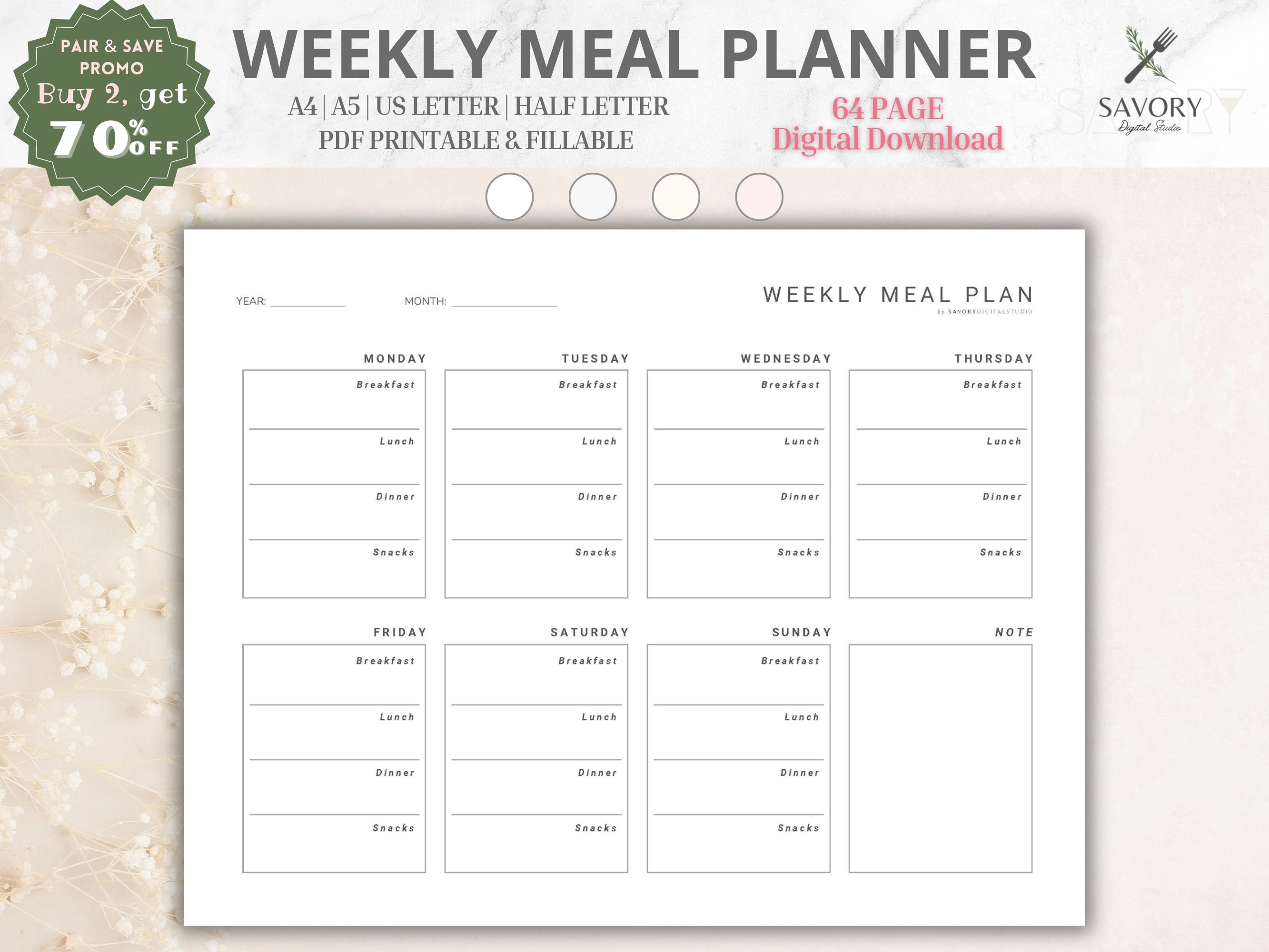 Weekly Food Diary, Meal Planner Printable, Digital Meal Planner ...