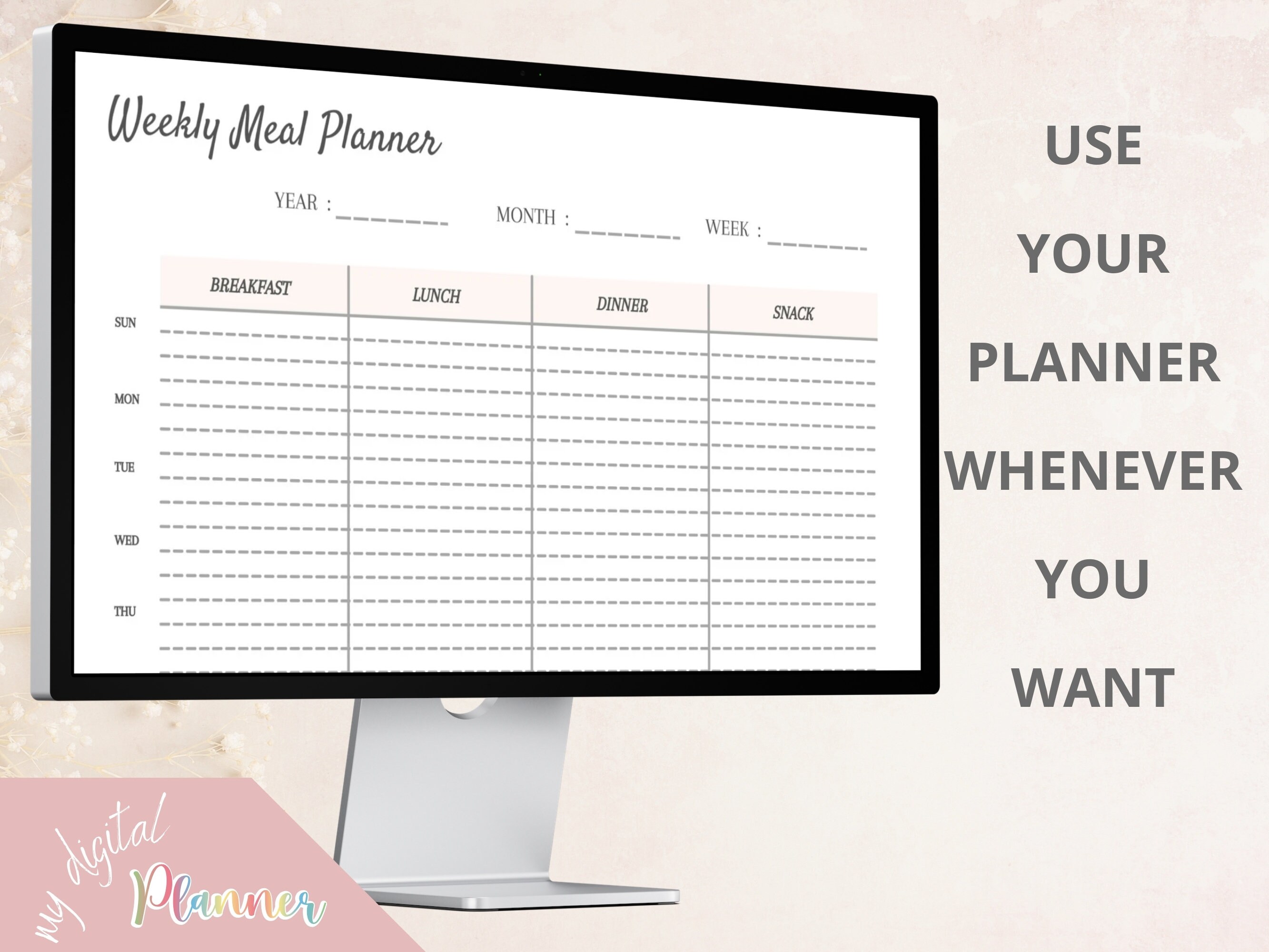 Meal Planner Printable, Grocery List, Weekly Food Diary, Digital Meal ...