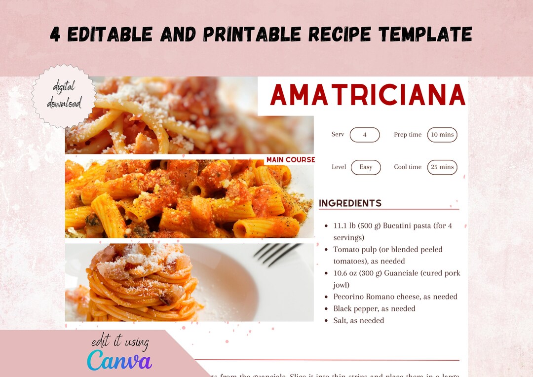 Recipe Book Template, Italian Editable Recipe, Digital Meal Planner ...