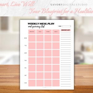 Meal Planner Printable With Grocery List, Digital Meal Planner, Grocery ...