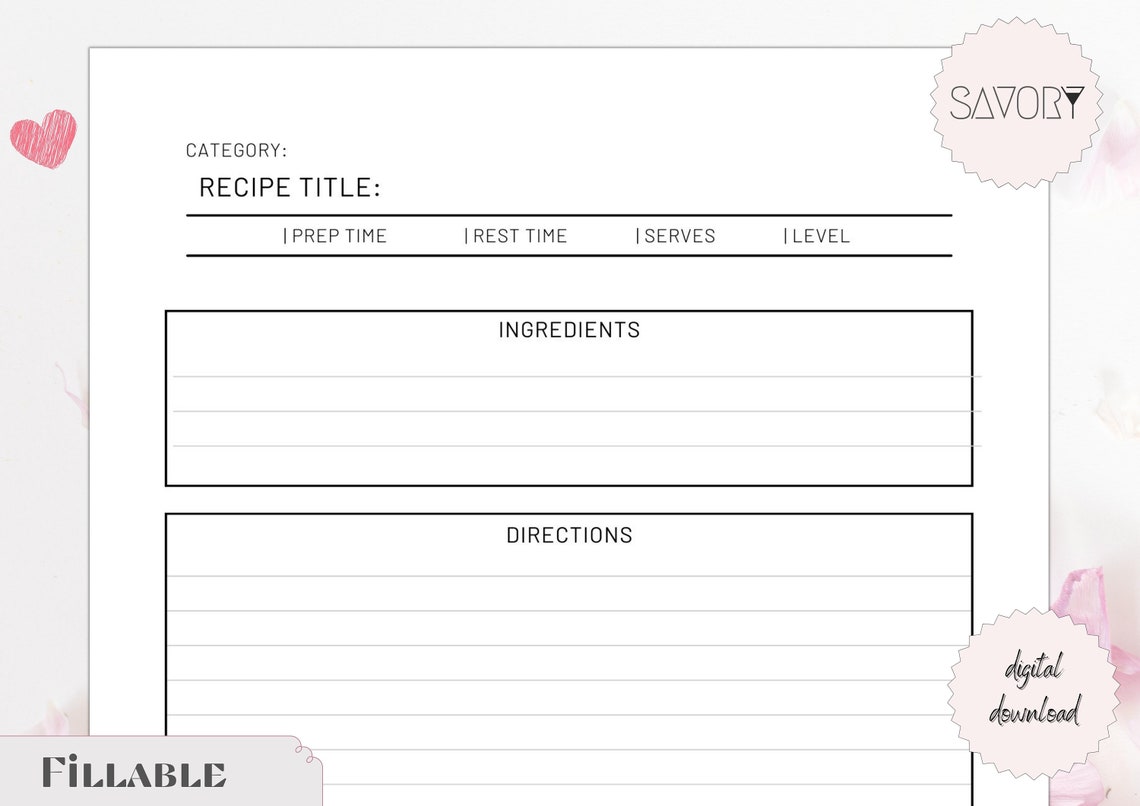 Recipe Book Template Recipe Fillable Template Healthy Dessert Recipes ...