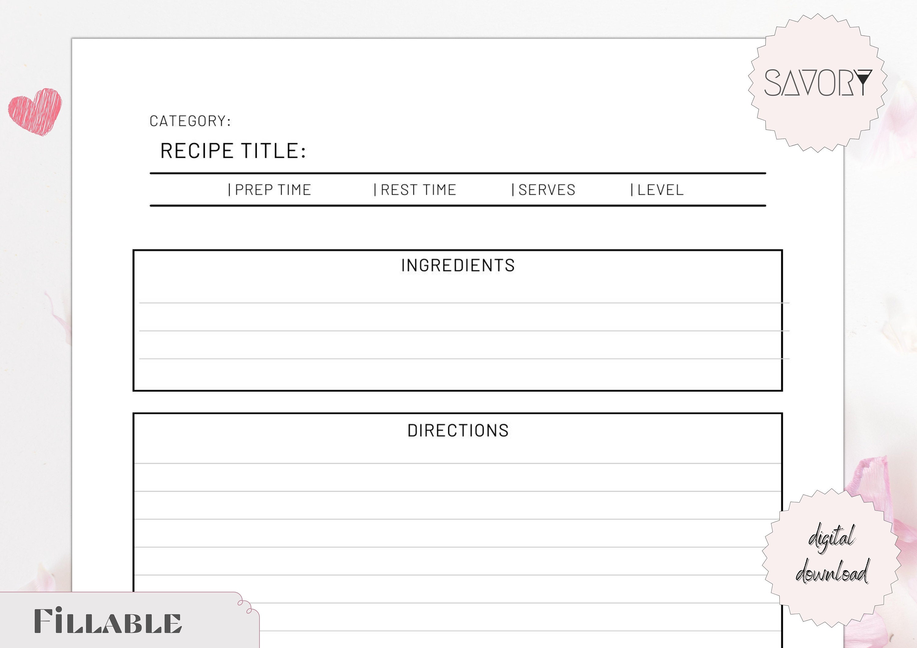 Recipe Book Template Recipe Fillable Template Healthy Dessert Recipes ...
