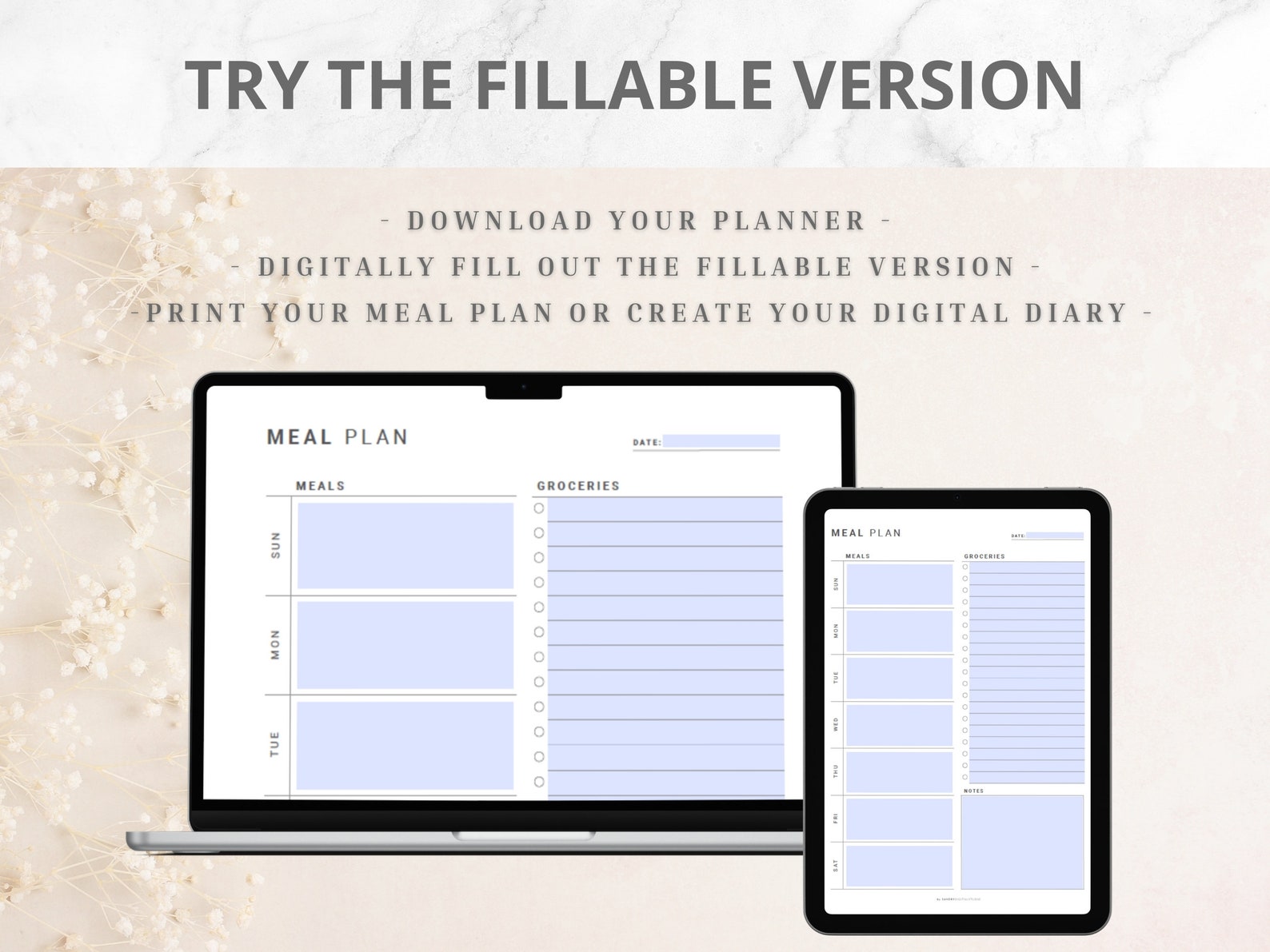 Meal Planner Printable With Grocery List, Digital Meal Planner, Grocery ...