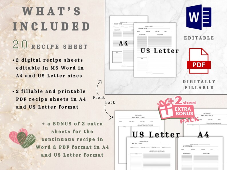 Personalized Recipe Book Template Bundle, A4 US Letter (digital ...