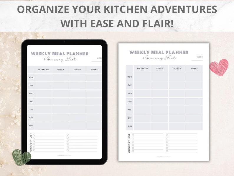 Meal Planner Printable With Grocery List, Digital Meal Planner, Grocery ...