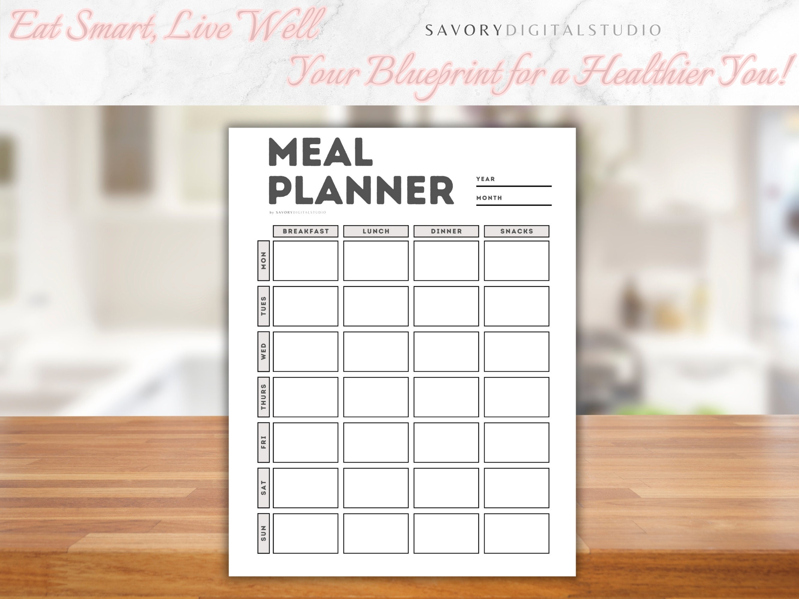 Meal Planner Printable, Grocery List, Weekly Food Diary, Digital Meal ...