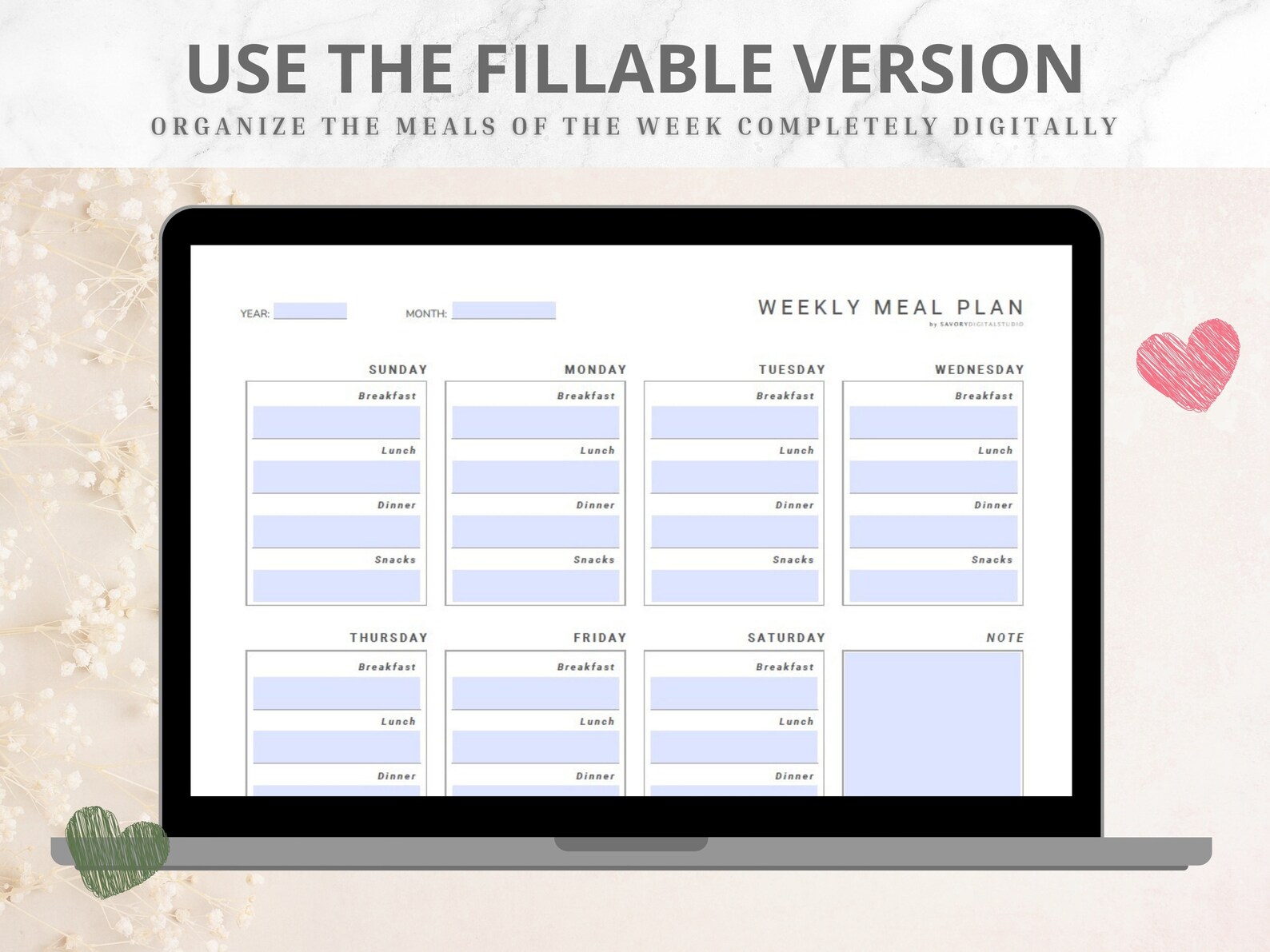 Weekly Food Diary, Meal Planner Printable, Digital Meal Planner ...