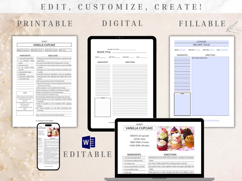 Personalized Recipe Book Template Bundle, A4 US Letter (digital ...