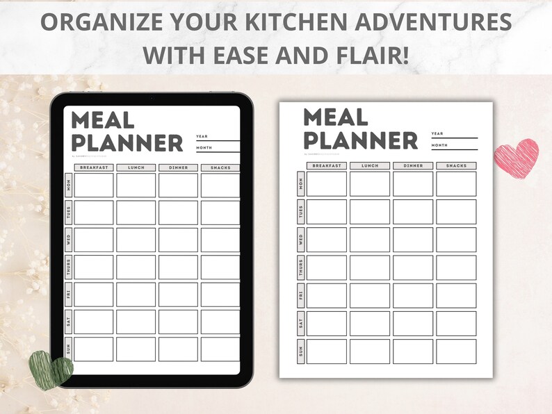 Meal Planner Printable, Grocery List, Weekly Food Diary, Digital Meal ...