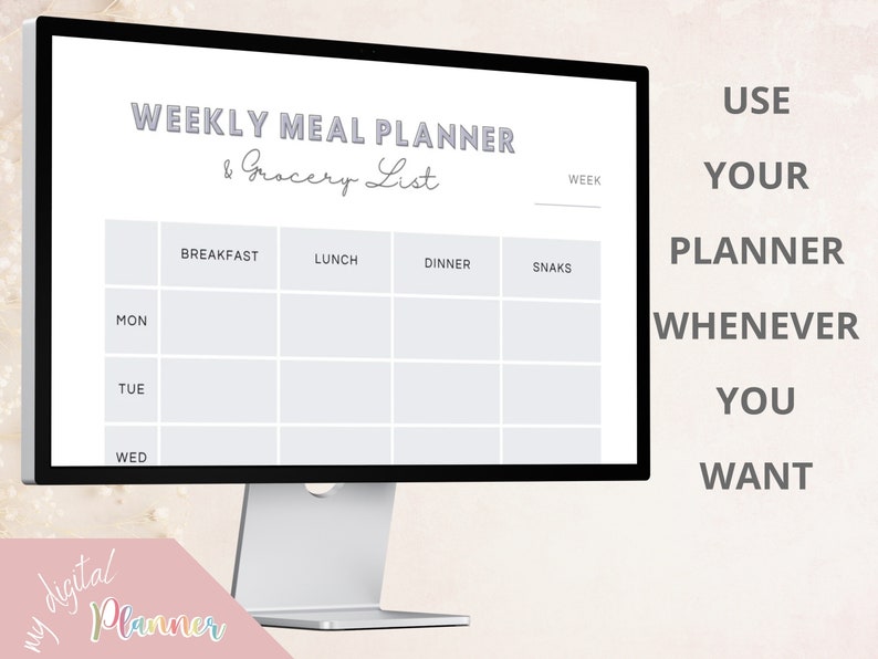 Meal Planner Printable With Grocery List, Digital Meal Planner, Grocery ...