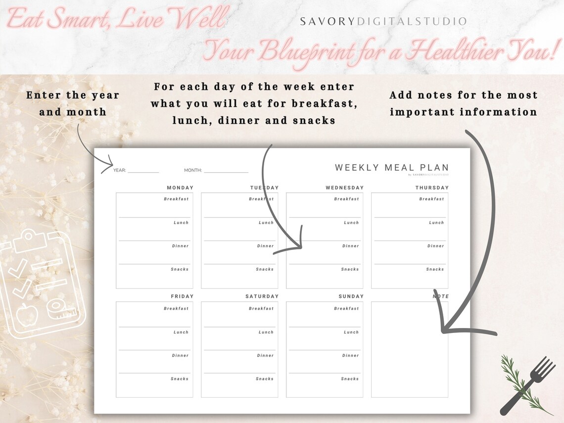 Weekly Food Diary, Meal Planner Printable, Digital Meal Planner ...