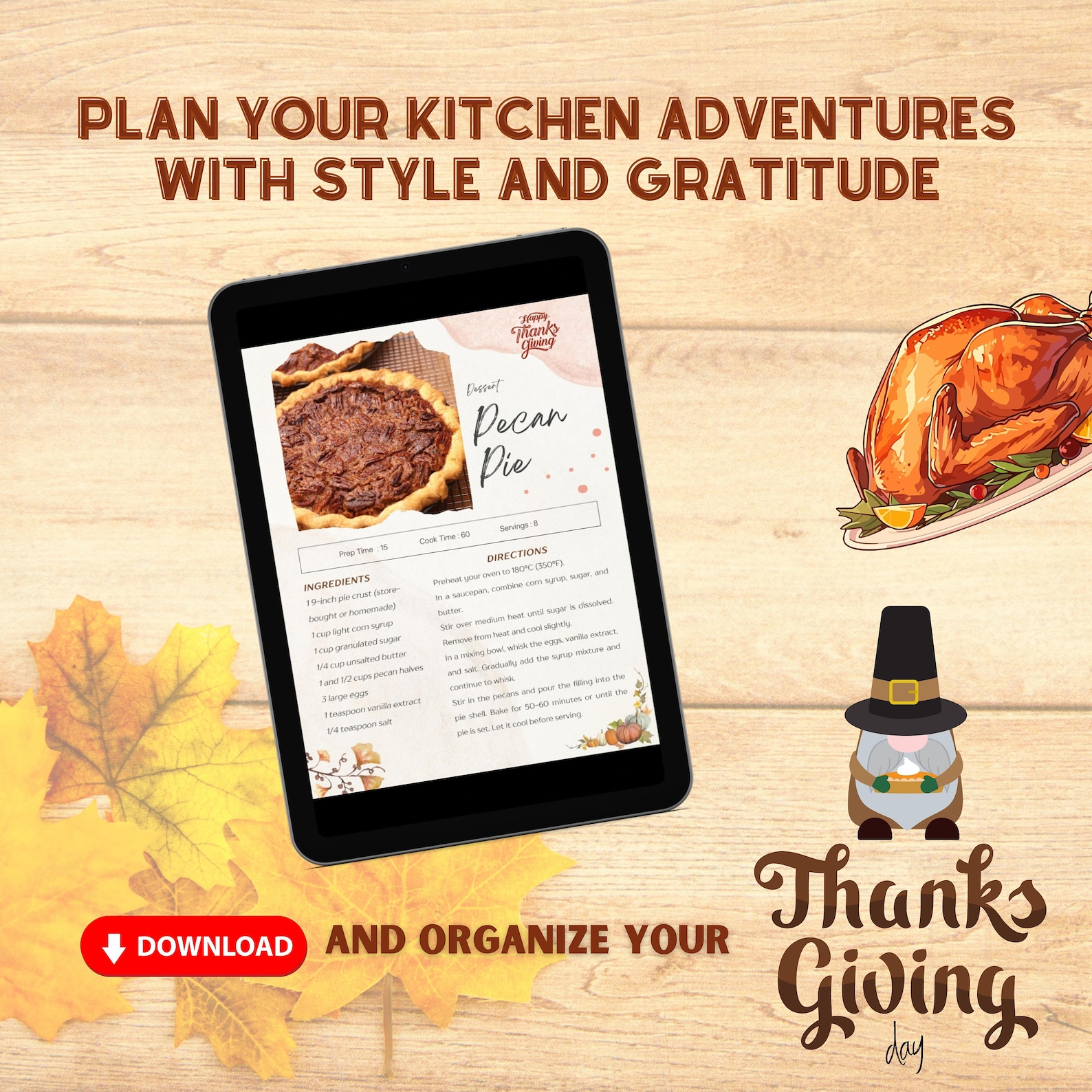 Thanksgiving Recipe Template Editable Digital Recipe Card - Etsy