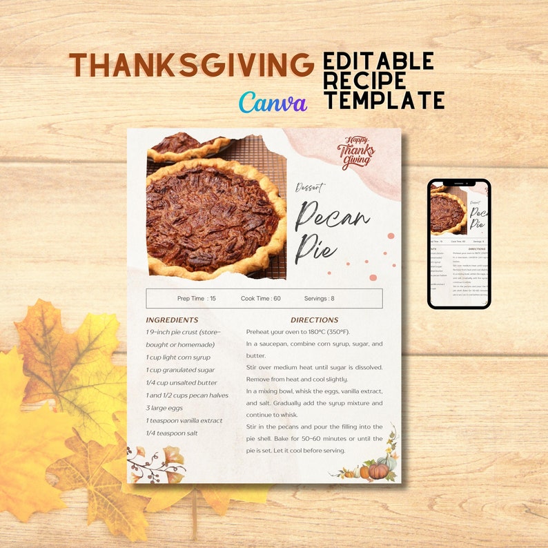Thanksgiving Recipe Template Editable Digital Recipe Card - Etsy